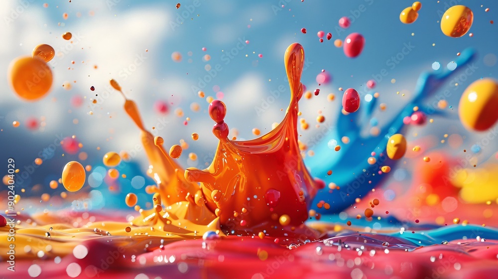 colorful paint splattering in a 3D cartoon format, suitable for ...
