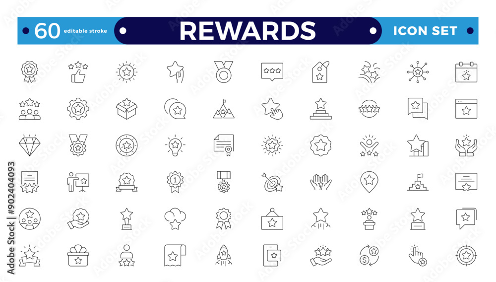 Reward icon set. Success icon, Contains icons prize, trophy, winner ...