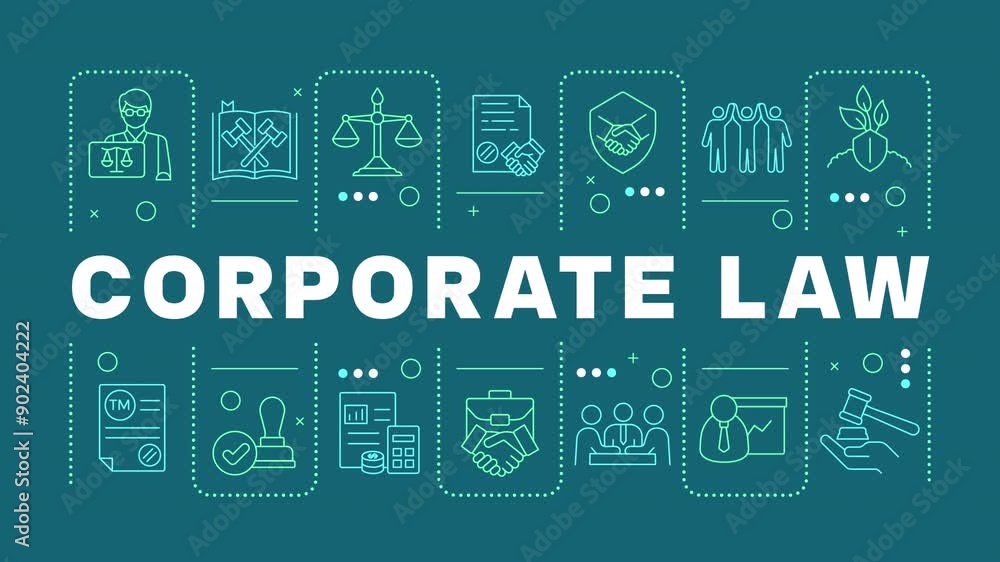 Corporate law word banner animation. Business regulation, regulatory ...