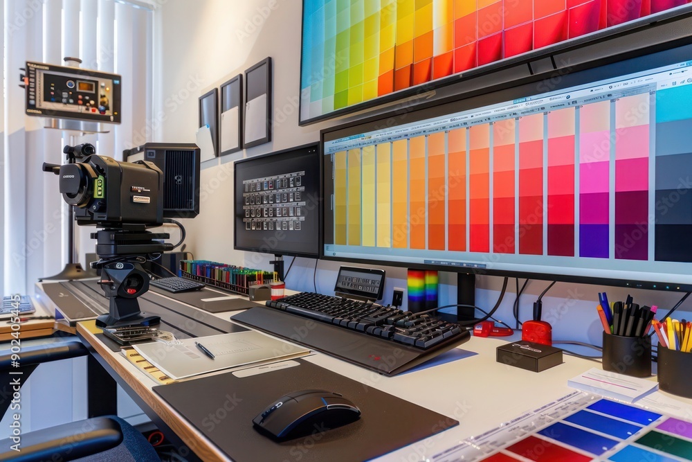 Studio setup with color management devices including colorimeters and ...