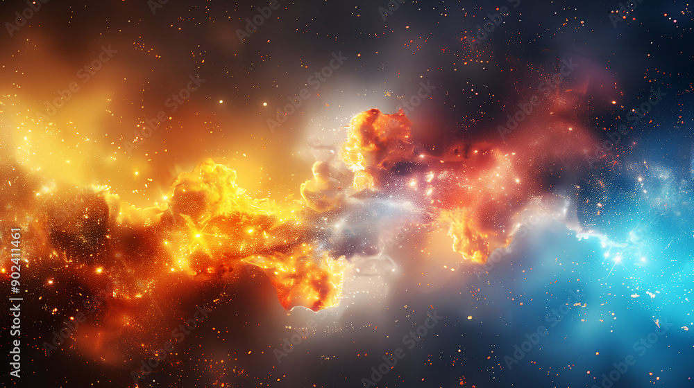 Nebula & Galaxy Space Background; a rainbow colored, dynamic, and fiery ...