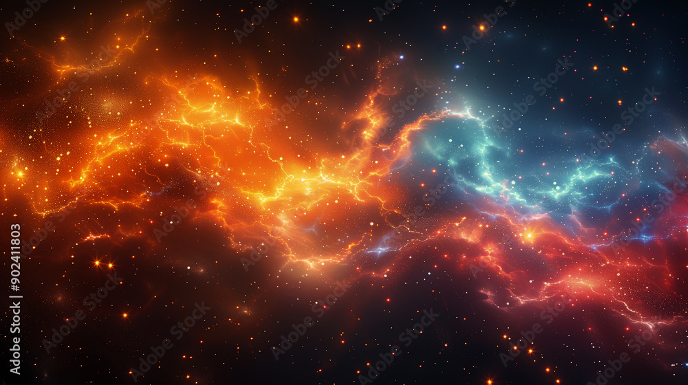 Nebula & Galaxy Space Background; a rainbow colored, dynamic, and fiery ...