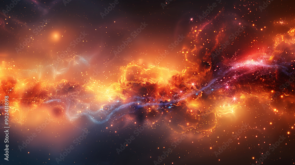 Nebula & Galaxy Space Background; a rainbow colored, dynamic, and fiery ...