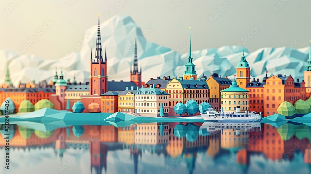 Stockholm in papercraft style, showcasing Gamla Stan, the Royal Palace ...