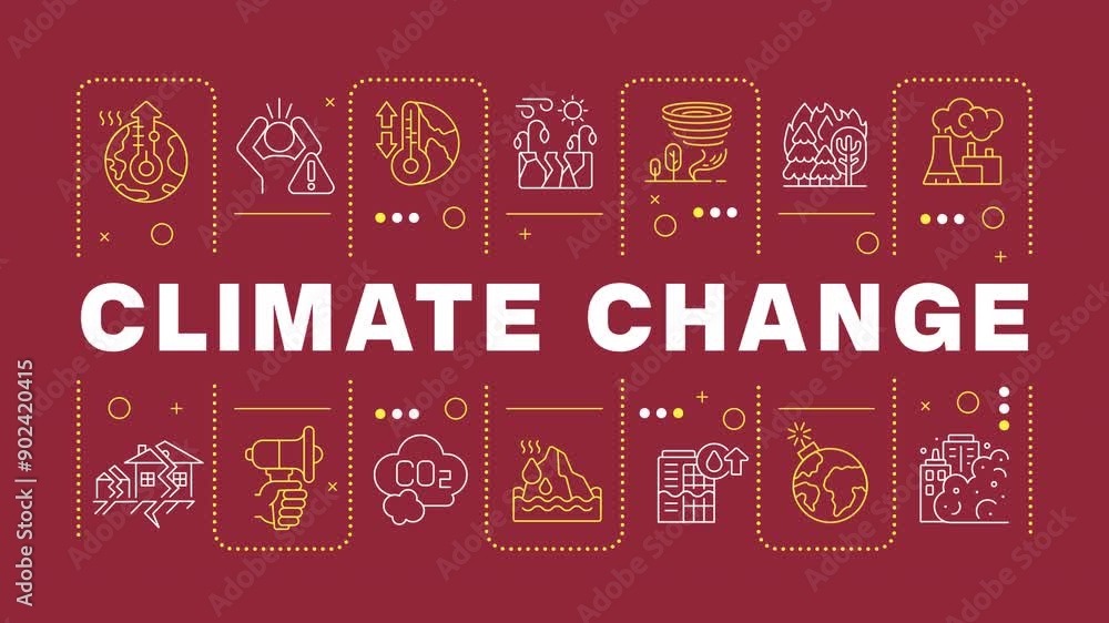 Climate change word banner animation. Global warming, natural disaster ...