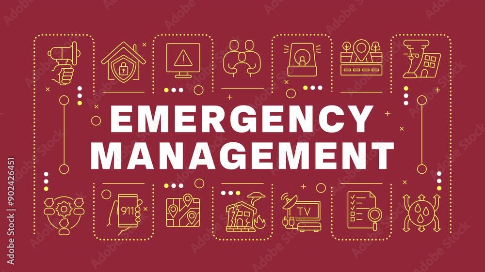 Emergency management word concept animation. Disasters response, risk ...