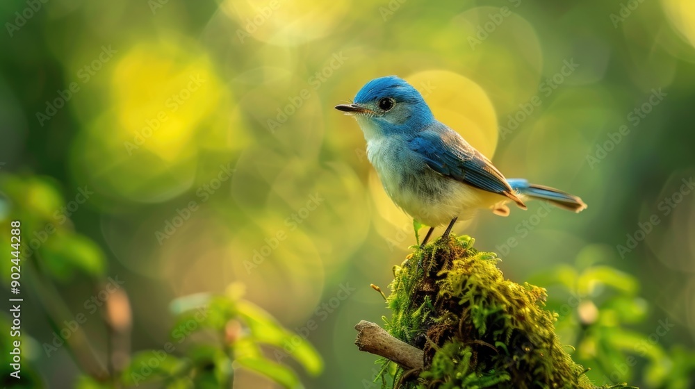 Ultramarine Flycatcher (Superciliaris ficedula) cute blue bird perching ...