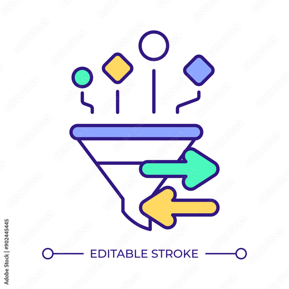 Web application firewall RGB color icon. Traffic funnel filtering ...
