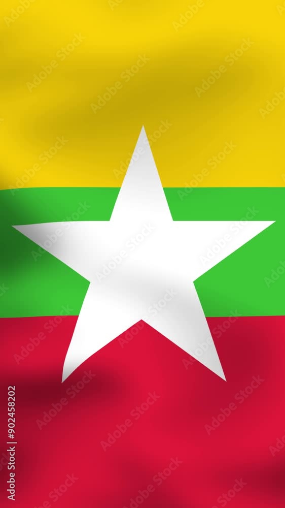 Vertical, portrait video waving national flag of Myanmar. Smooth ...