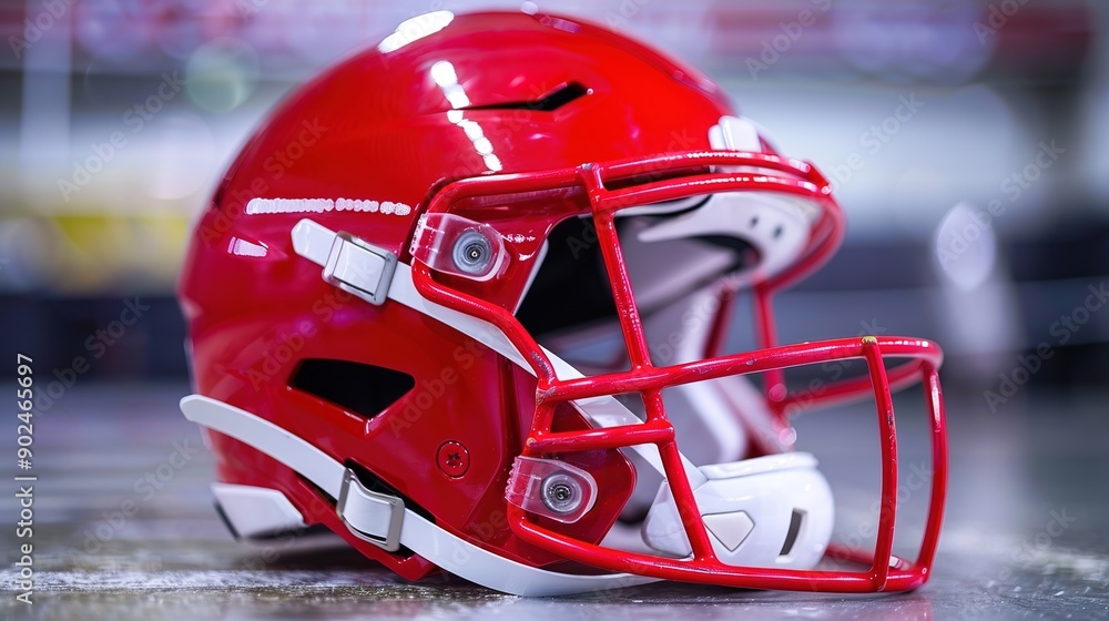 Bright Red Football Helmet. High-Visibility Design with Bold Color for ...
