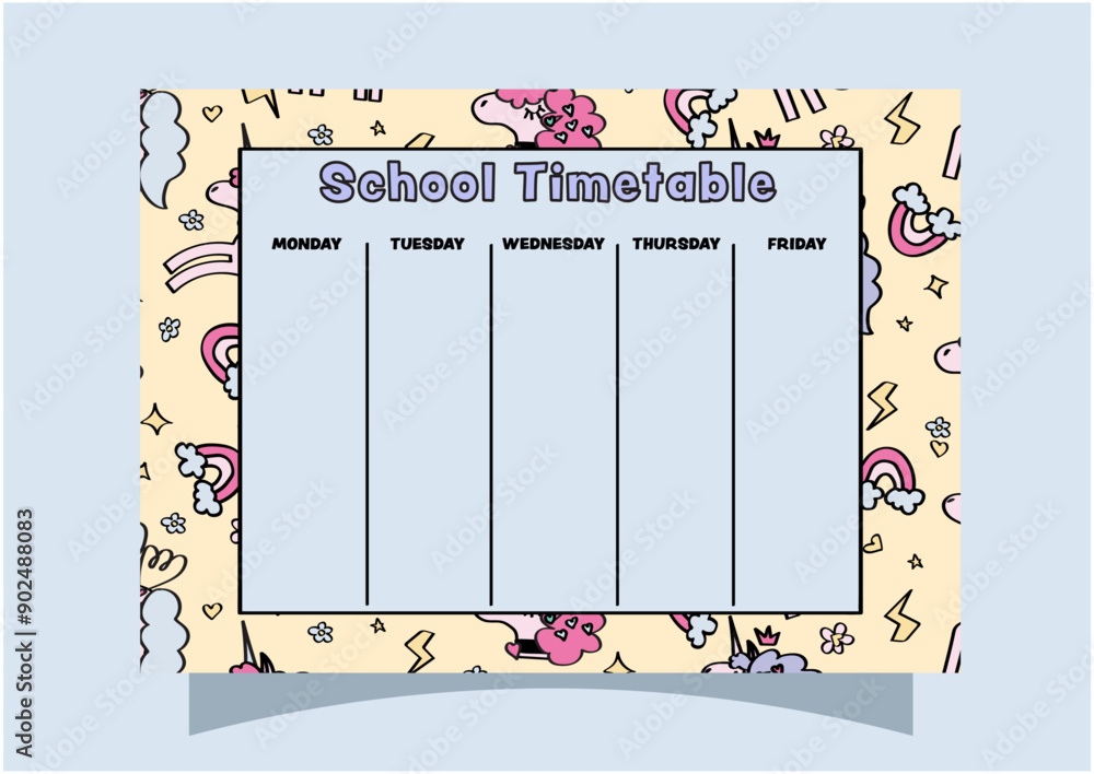 School timetable for daily and weekly planning with unicorns and boho ...