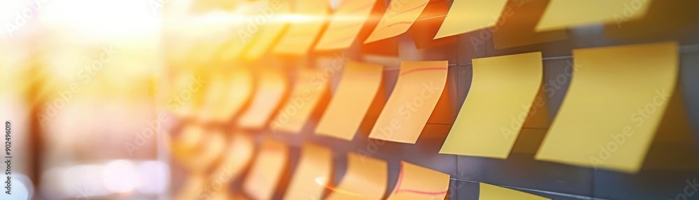 Project timeline with sticky notes on a bulletin board, project ...