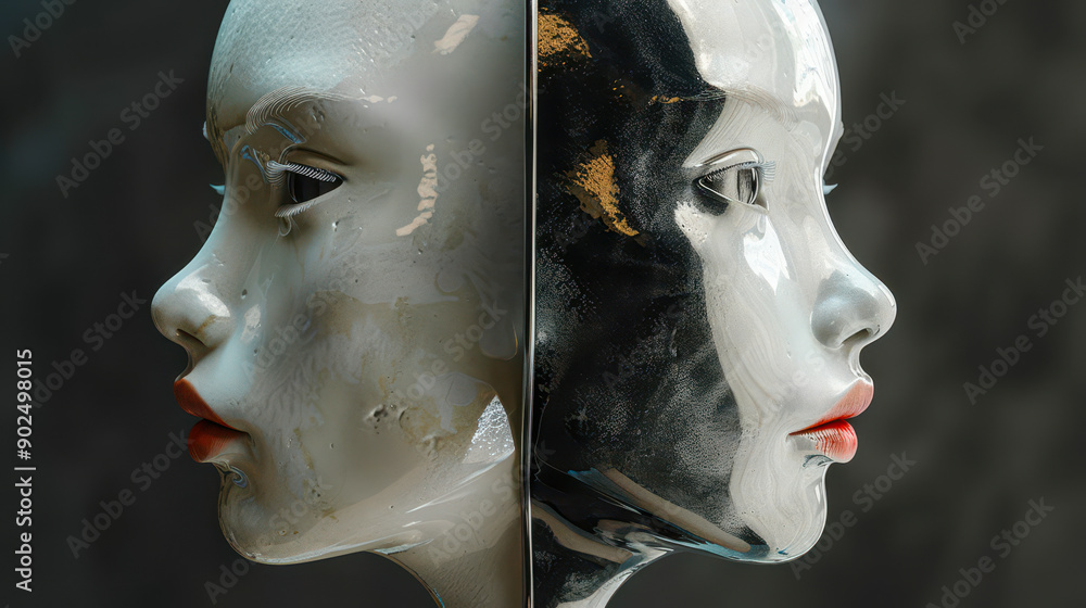 Abstract Duality Image of Two Robotic Faces Split in Half, Depicting ...