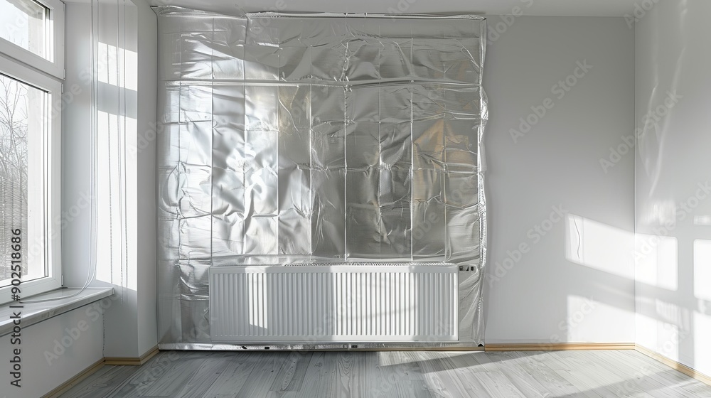 Aluminum multi-foil thermal insulation made of polythene is installed ...