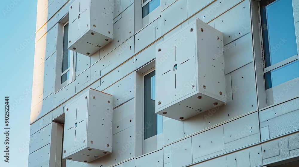 A building's facade featuring sandwich panels with PIR insulation that ...