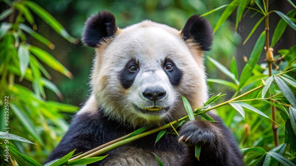 Panda's Delight Close-up Portrait of a Giant Panda Holding Bamboo ...