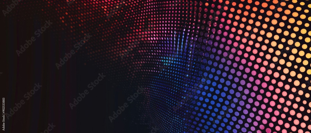 Negative color, overlay of faded halftone dots pattern, on black ...