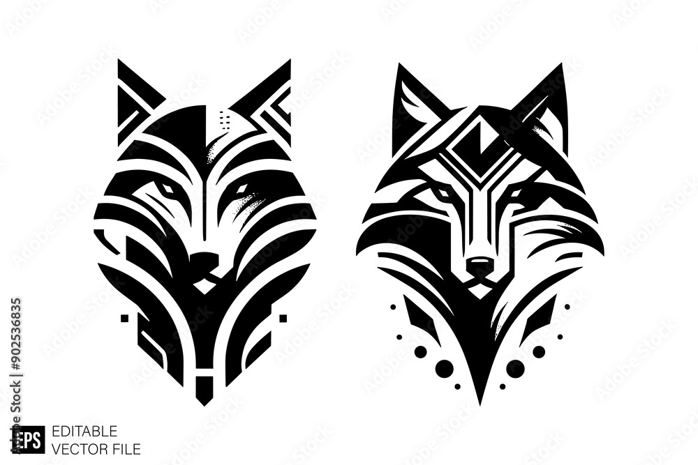 wolf head black and white vector clip art silhouette graphic design ...