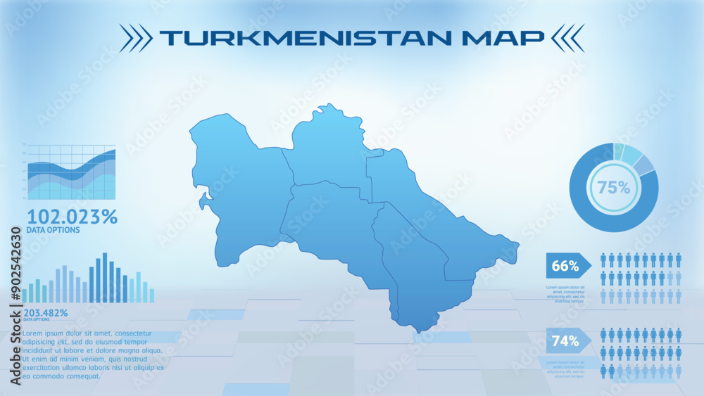 Blue Turkmenistan Map with States, Political Turkmenistan infographic ...