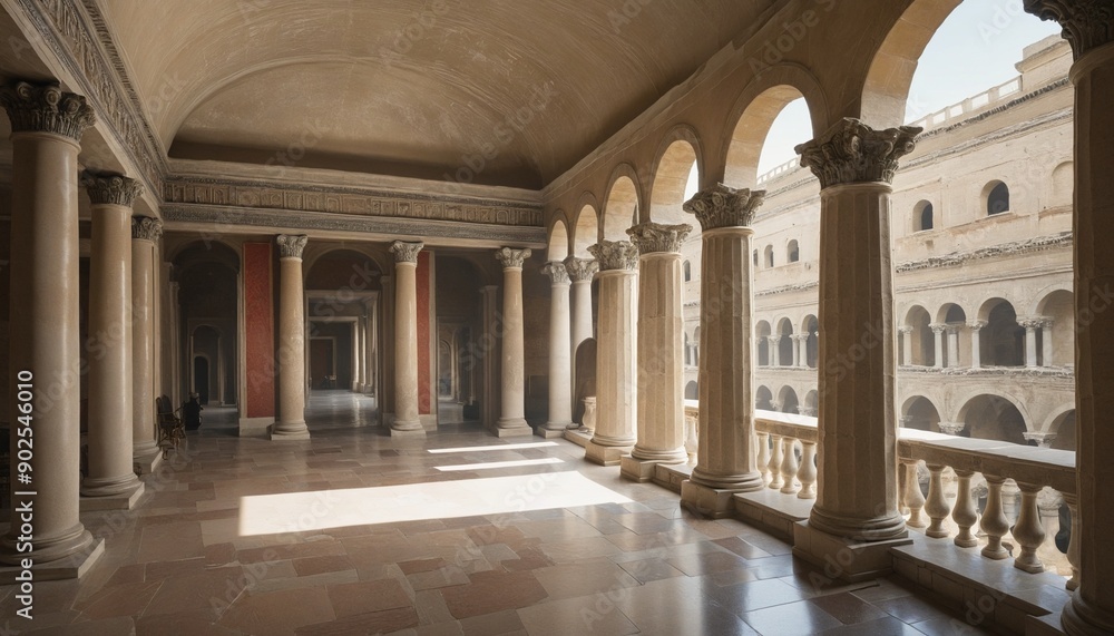 Interior of a royal palace castle of Roman empire in ancient times ...