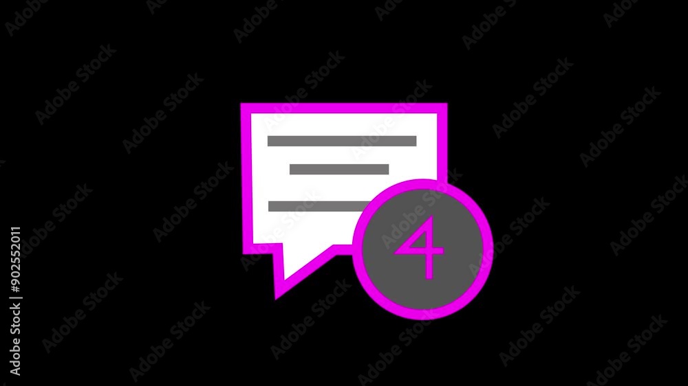 text message animated outline icon.black background.purple white and ...