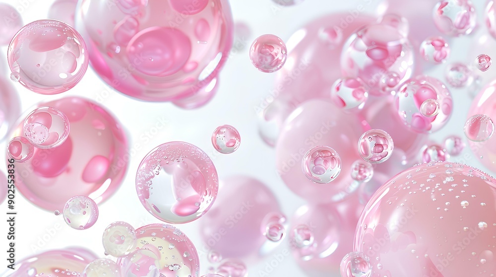 white background with pink and blue bubble floating in the air creating ...