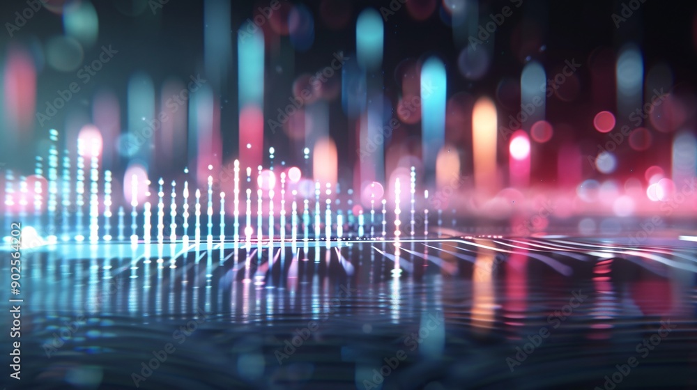 Glowing 3D equalizer bars in a dark environment, 3D background music ...