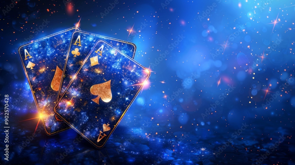 Hologram playing cards. A royal flush of polygons, triangles of points ...