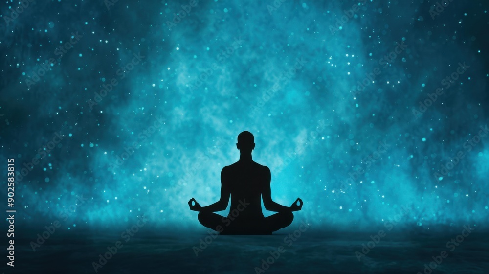Spiritual image of astral body in lotus pose against cosmic backdrop ...