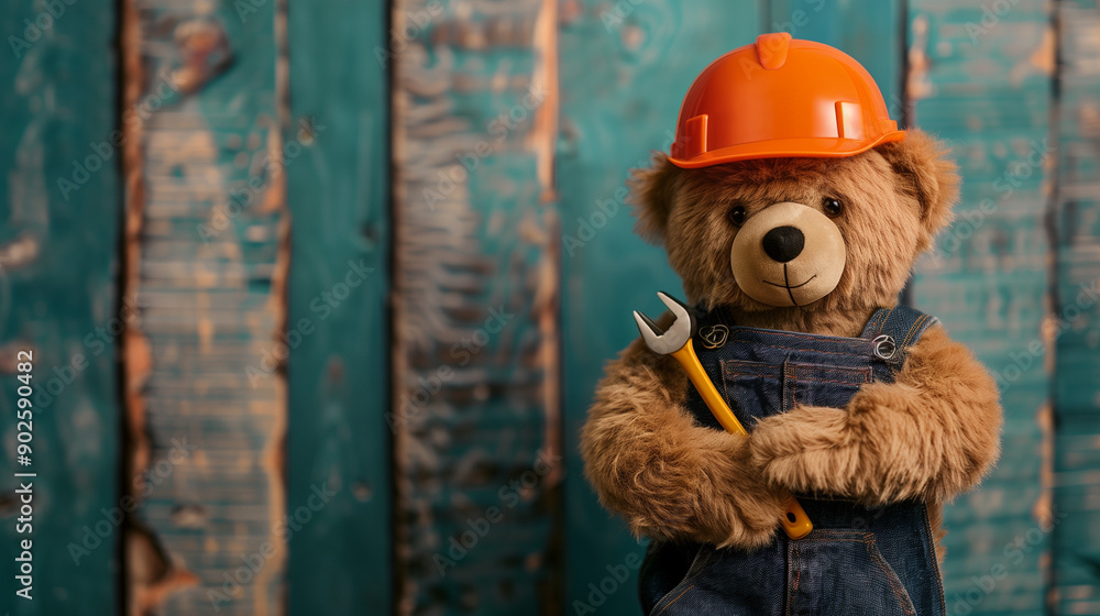 Cute teddy bear dressed as a construction worker, wearing an orange ...
