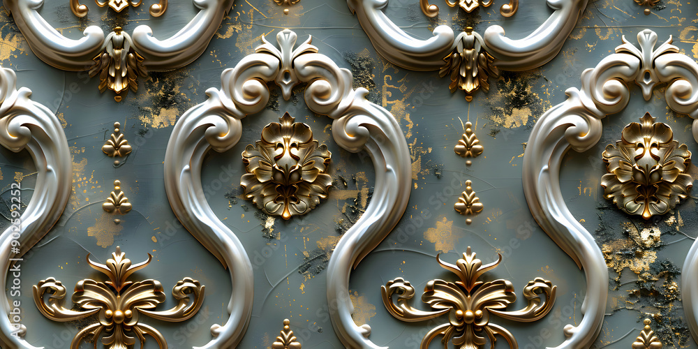 Seamless 3D elements of White, Gray and Golden luxury design Baroque ...