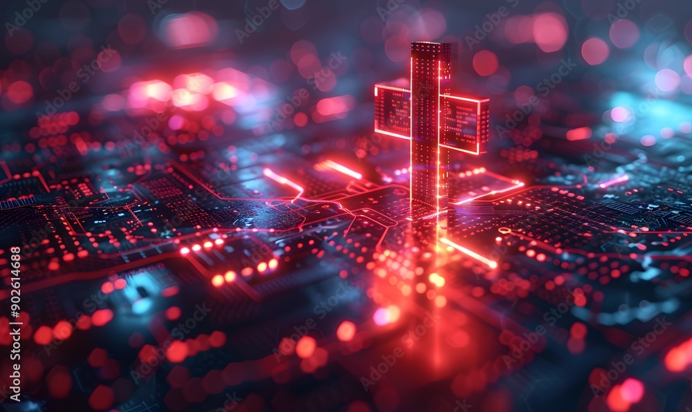 ภาพประกอบสต็อก Digital illustration of a plus sign integrated with a ...