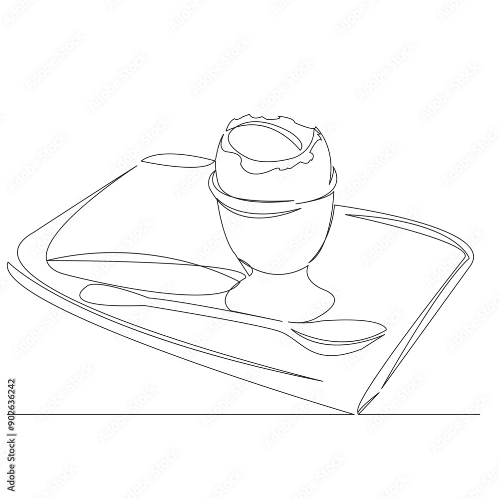 one continuous single drawn line of art doodle food, egg, breakfast ...