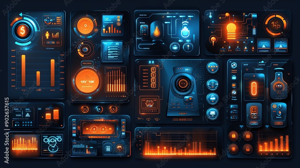 vector, illustration, User interface elements set for Smart home mobile app or web. Kit template ...