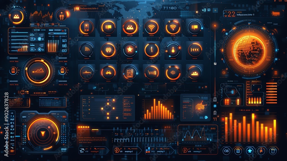 vector, illustration, User interface elements set for Smart home mobile app or web. Kit template ...