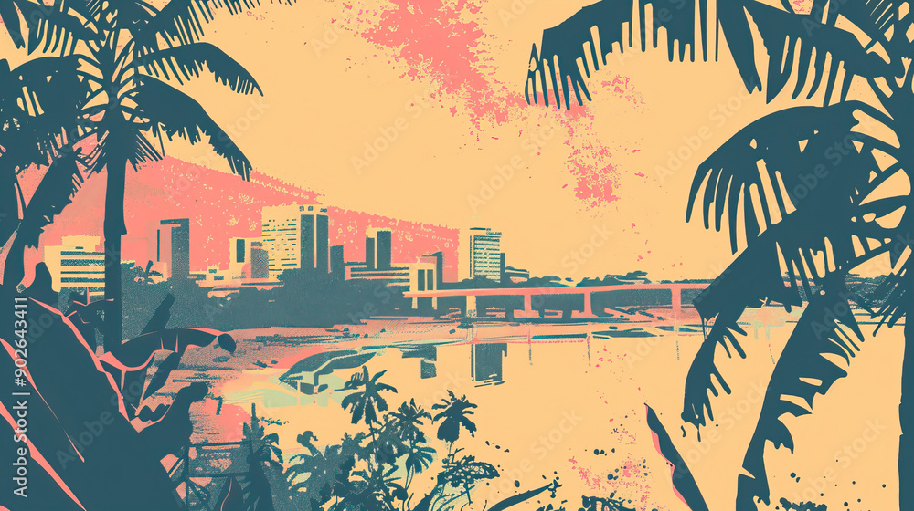 Risograph vintage riso print travel poster, card, wallpaper or banner ...