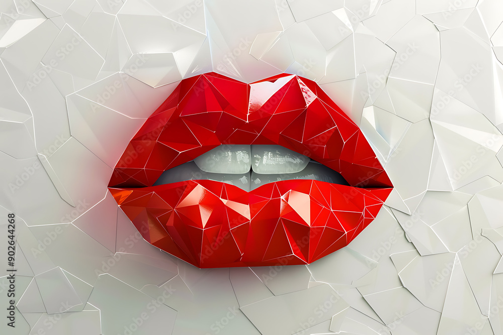 An illustration of red lips in low poly style on a white background ...