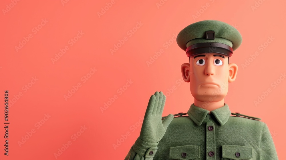 Detailed 3D Cartoon of a Serious Faced Soldier in Military Uniform ...