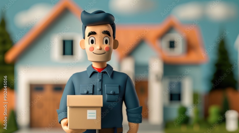 Animated 3D of a cheerful postal worker or postman delivering mail and ...