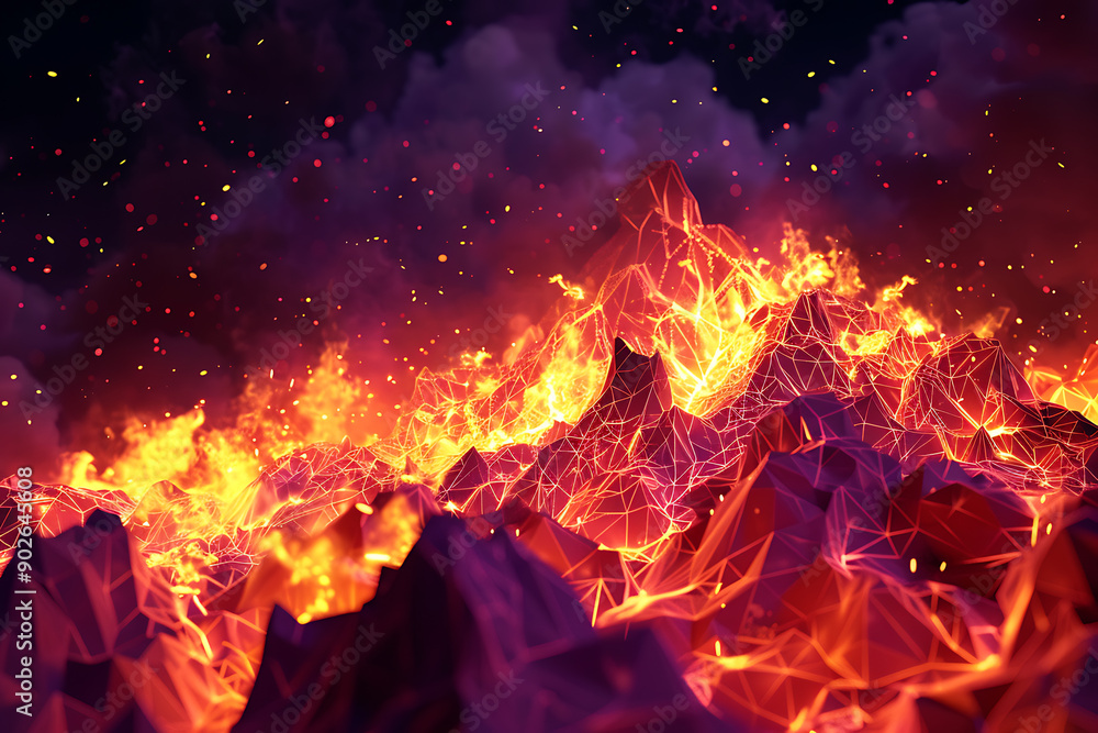 An illustration of fire in 3D low poly style. The design features ...