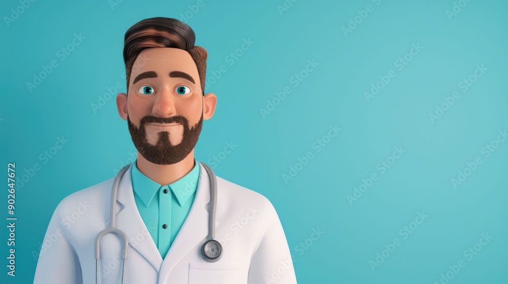 Friendly and approachable 3D cartoon male doctor character in a deep ...