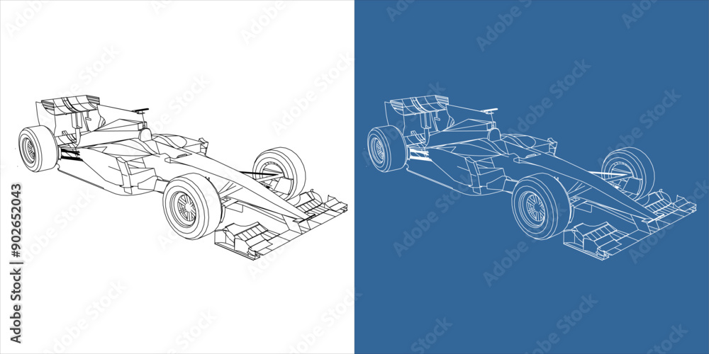Front view of racing car line art draw blueprint wireframe. isolated on ...