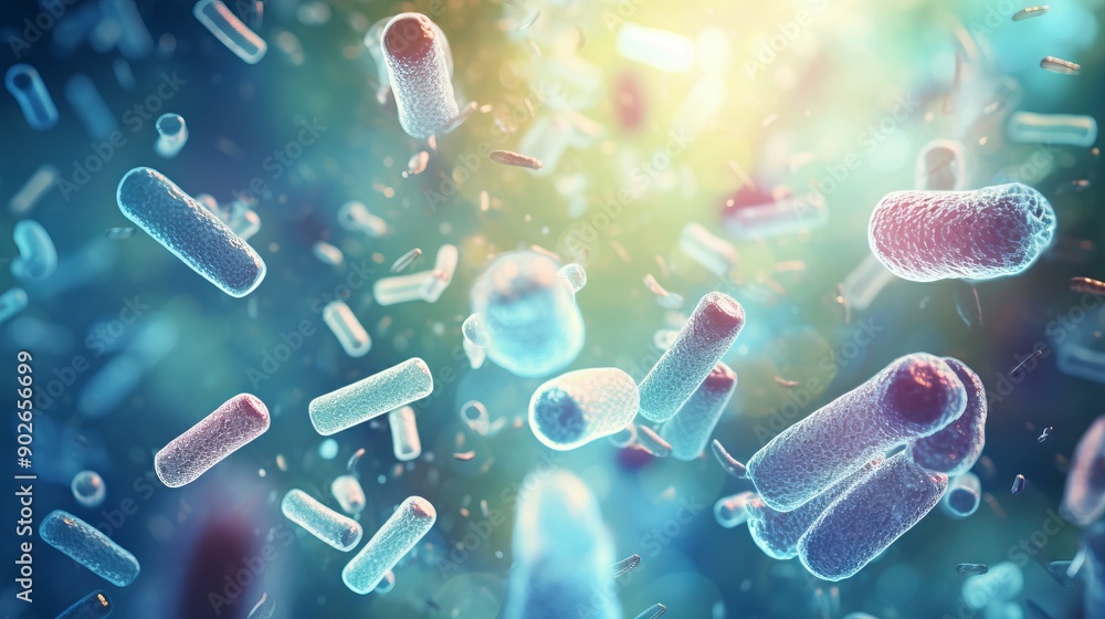 Microscopic view of probiotics bacteria in action: escherichia coli and ...