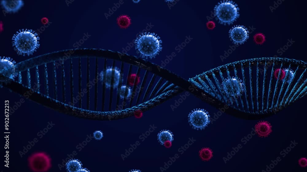 3d dna animation background. virus attack on Human Dna, microorganism ...