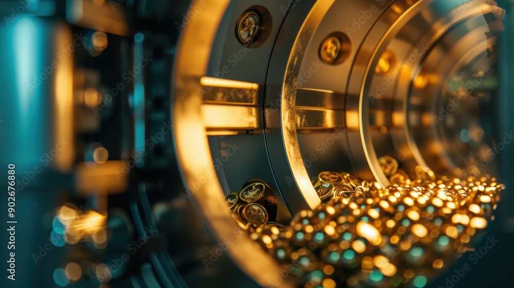 Shiny gold bars gleam inside a secure bank vault, symbolizing wealth and success Stock Photo ...