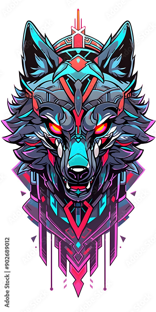 Tribal Wolf Tattoo mechanical cyborg mecha robot illustration Stock ...