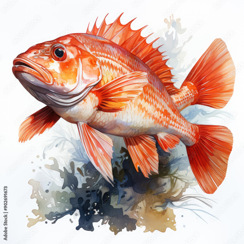 Watercolor Rockfish, clipart Illustration, Generative Ai Stock ...