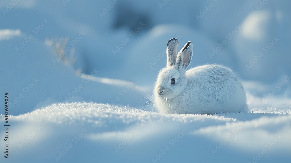 Tracks left by rabbits in the snow, creating a delicate pattern of tiny ...
