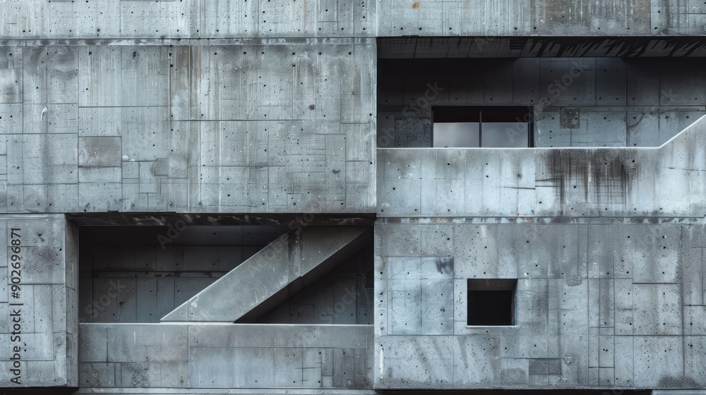 Brutalist architecture facade with exposed concrete and geometric forms ...