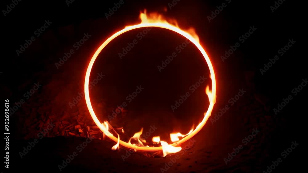 Abstract frame with animation of red fire energy effect with flying ...